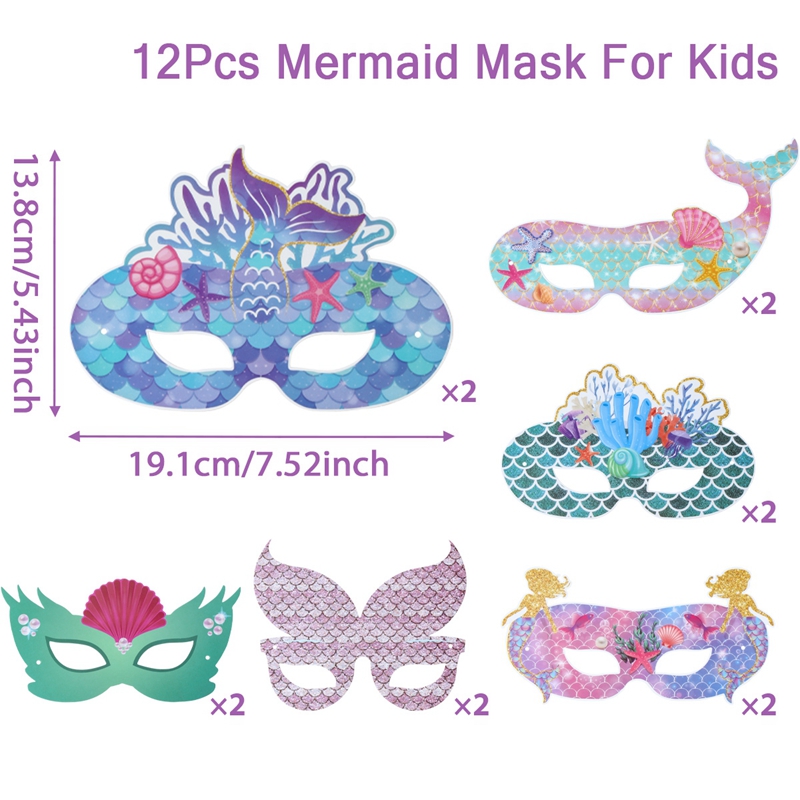 12pcs Mermaid Mask For Kids Birthday Party Decor Ocean theme Mermaid ...
