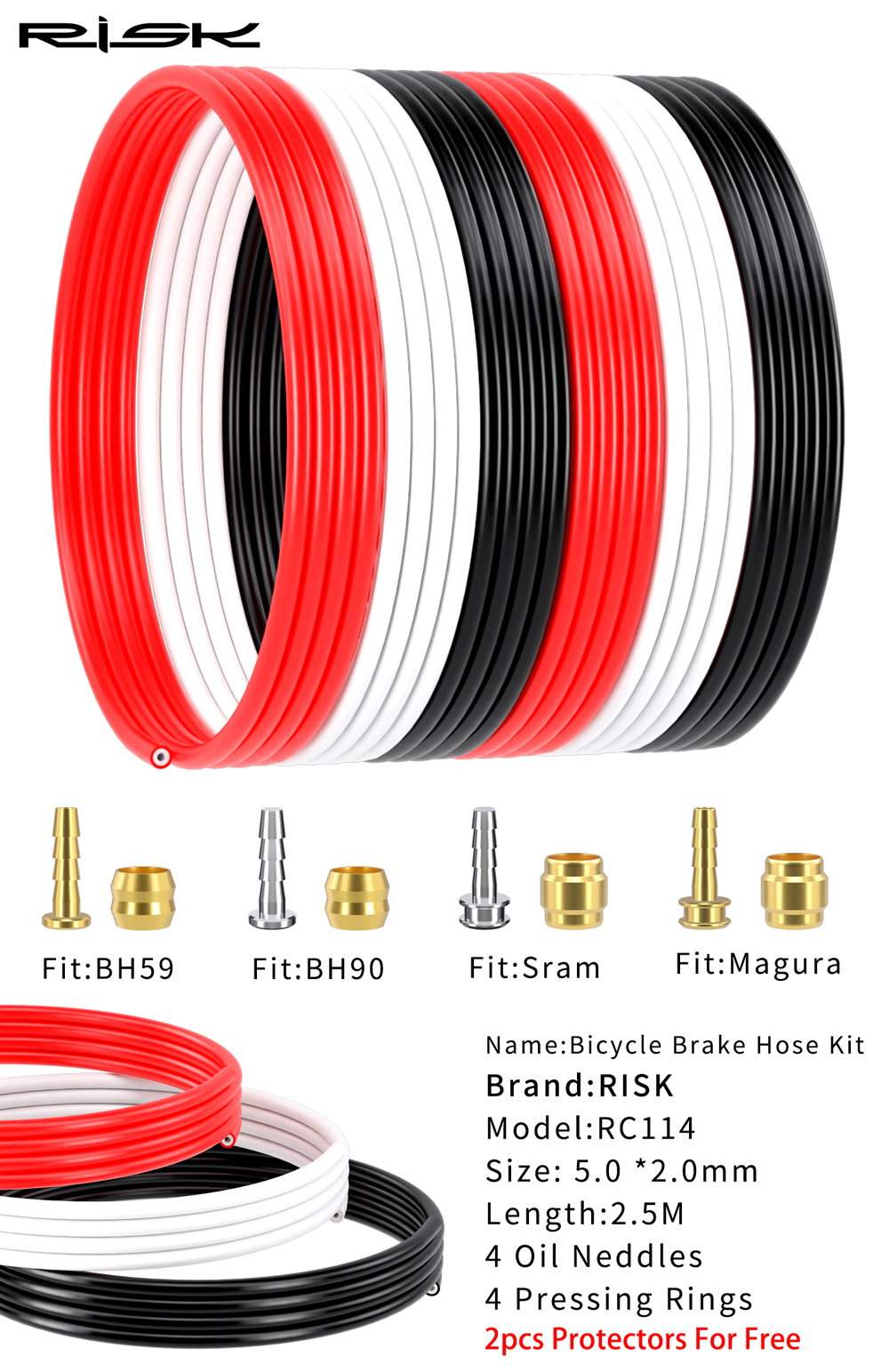 RISK 2.5M Hydraulic Hose MTB Bike Disc Brake Tube Kits For BH59 BH90 ...