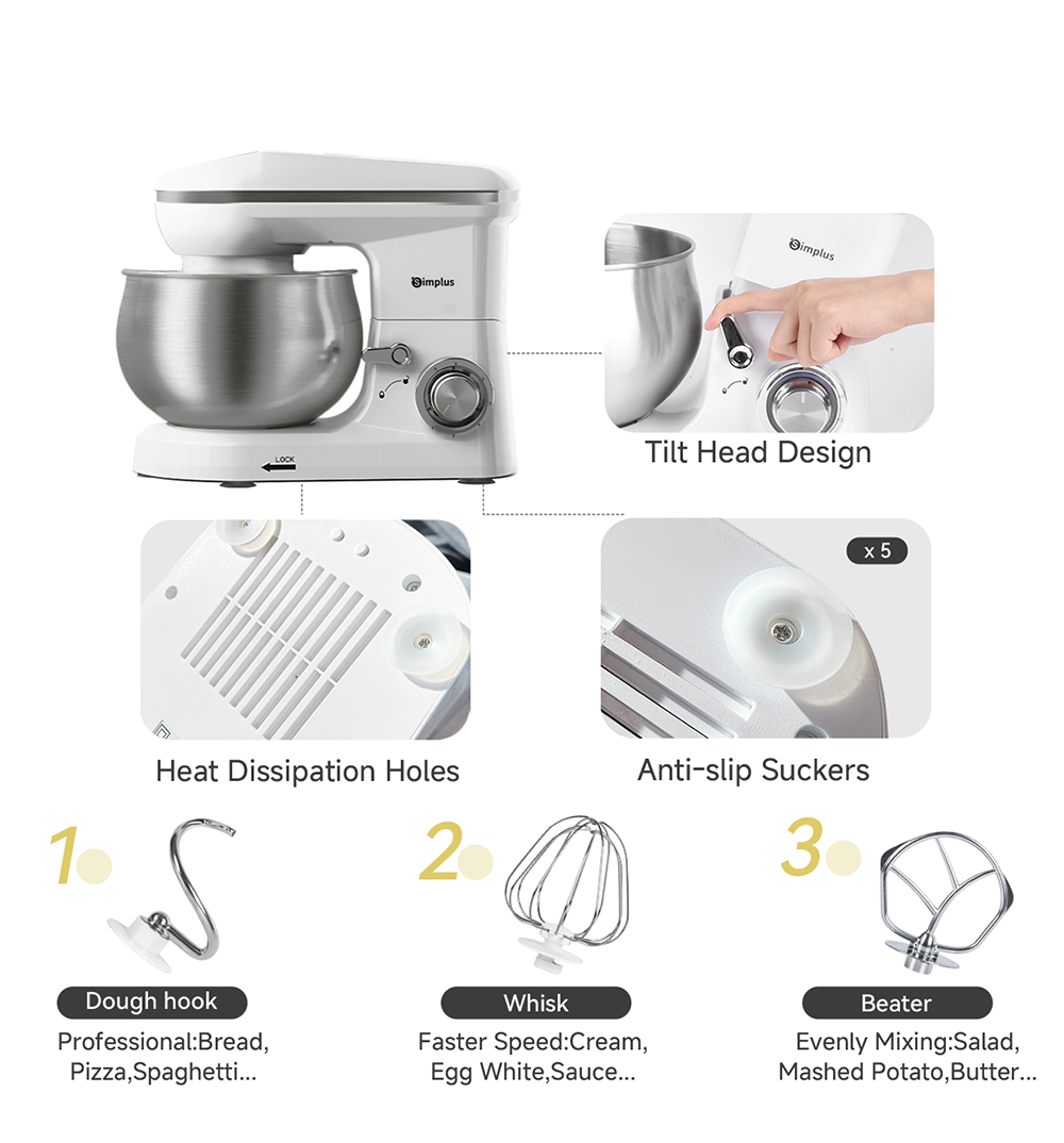 Simplus Stand Mixer Electric Food Mixer 7 Speeds with Whisk Kitchen ...