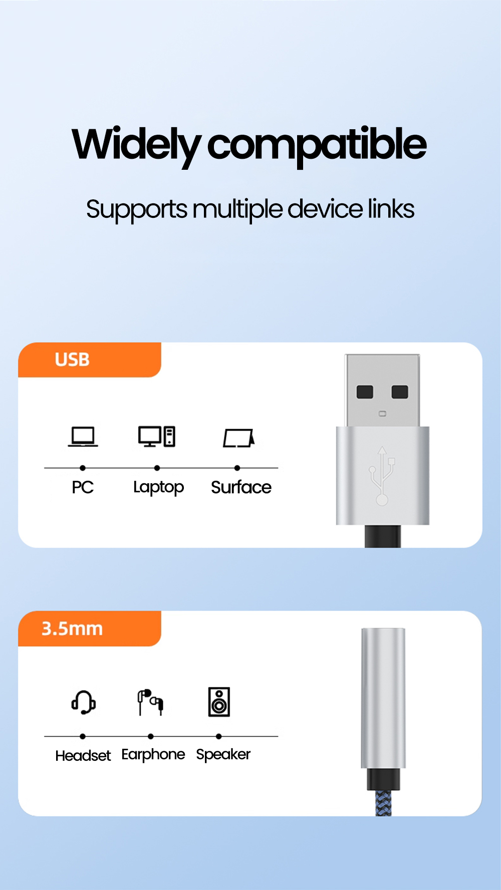 USB to 3.5mm Audio Jack Adapter USB to Jack Aux Cable Headset USB A to ...