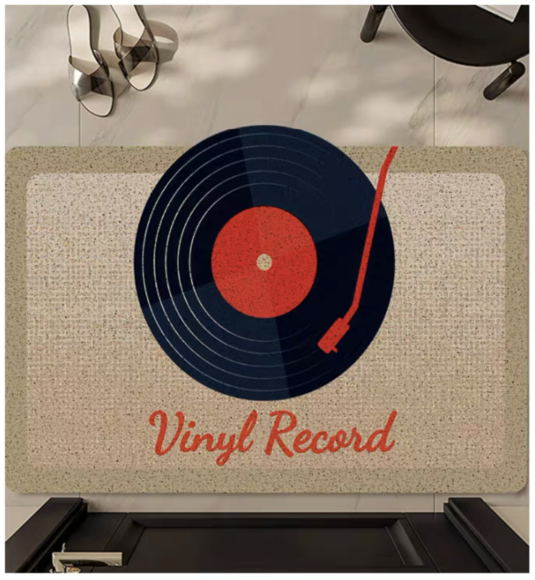 Doormat,PVC material,Bright color retro record player pattern non-slip ...