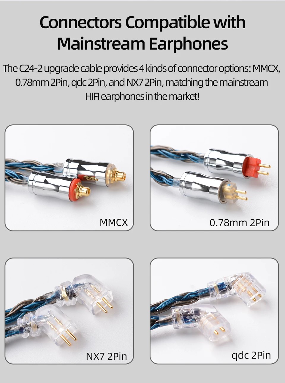 NiceHCK C24-2 24 Core Silver Plated Copper Alloy Copper Headset Cable ...