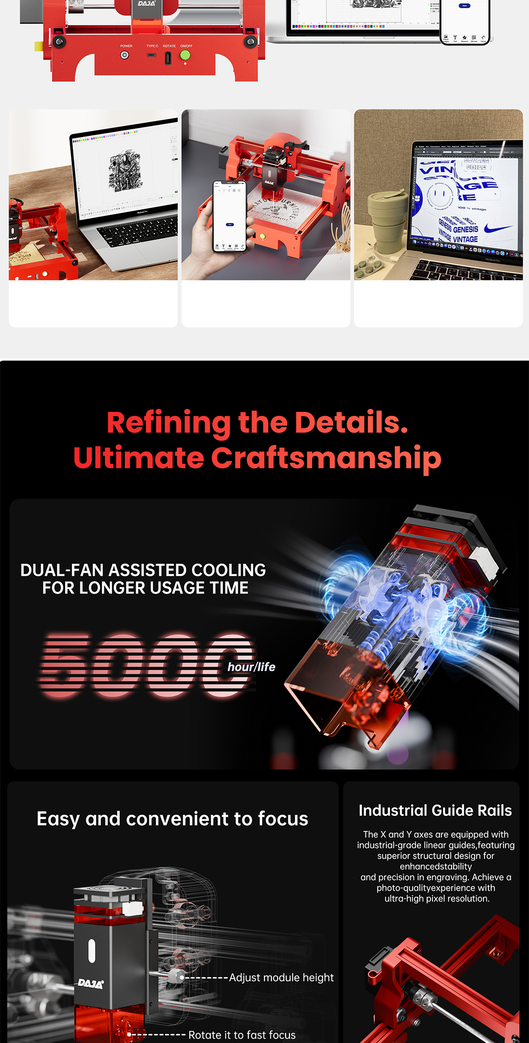 DAJA A7 mini 5W Laser Machine Engraving Wood Board Leather Kraft Paper ...