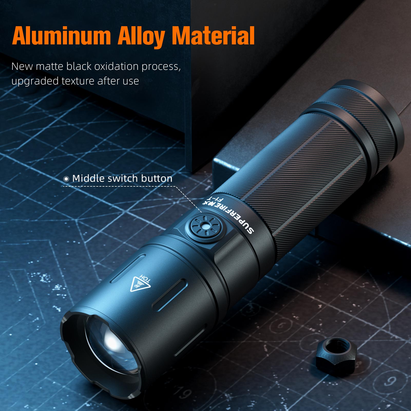 SUPERFIRE F1-T 10W Flashlight Portable Heavy Duty Waterproof Rechargeble Torch Light Zoomable ...