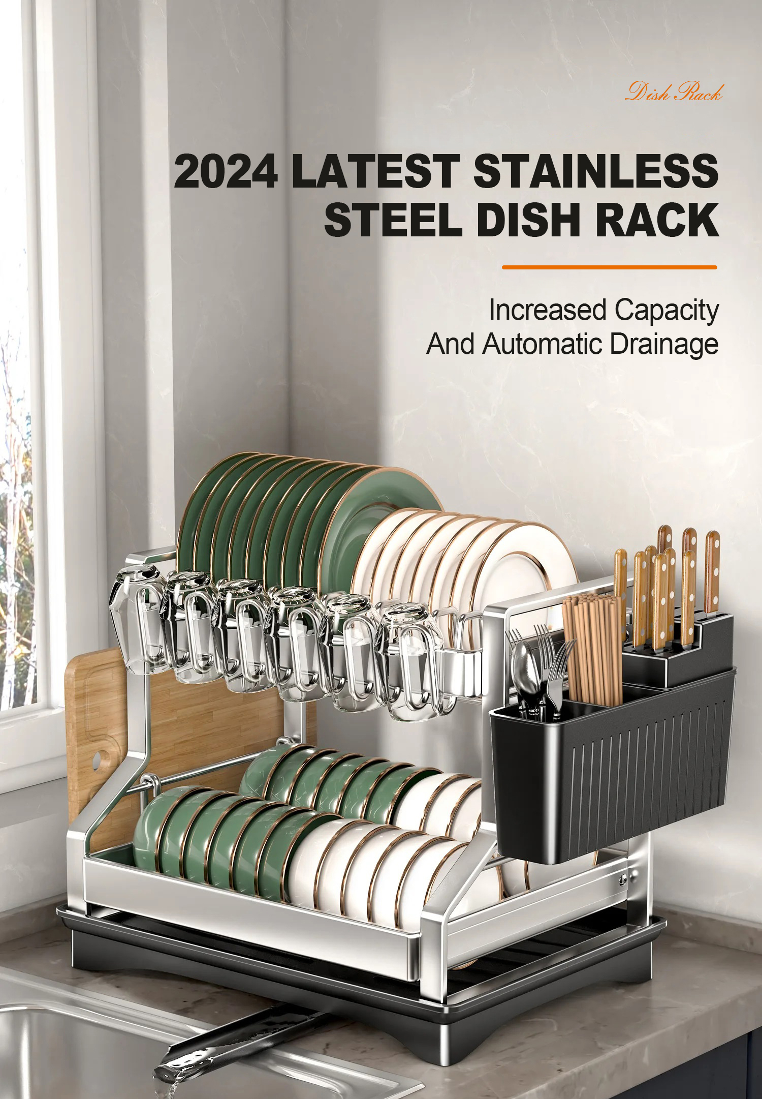 KEVE 2-Tier Dish Rack Drainer Stainless Dish Rack with Drainer Kitchen Organizer Christmas Gifts ...