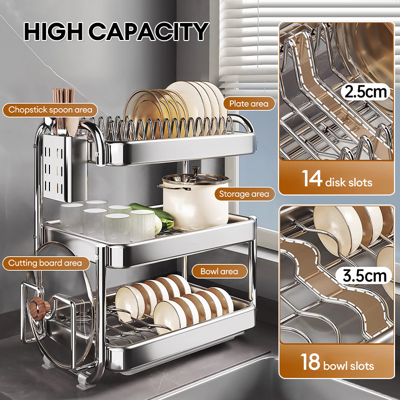 KEVE 2-Tier Dish Rack Drainer Stainless Dish Rack with Drainer Kitchen Organizer Christmas Gifts ...