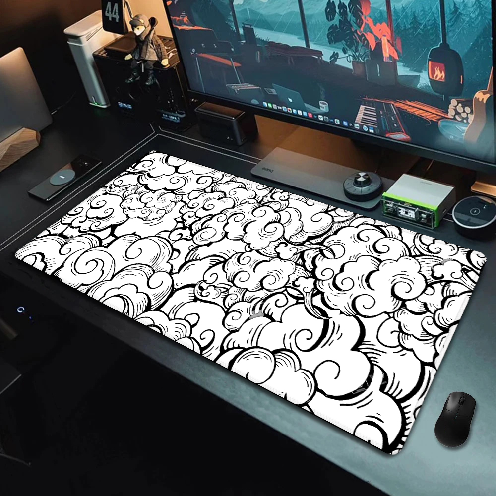 Mouse Pad Gaming Desk Mat Black White Nimbus Waterproof Anti-Slip ...