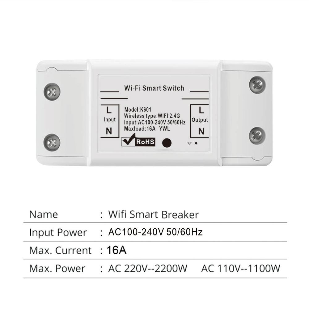 Wifi Smart Switch 16A DIY Light Switches RF433 Wireless for Smart Home ...