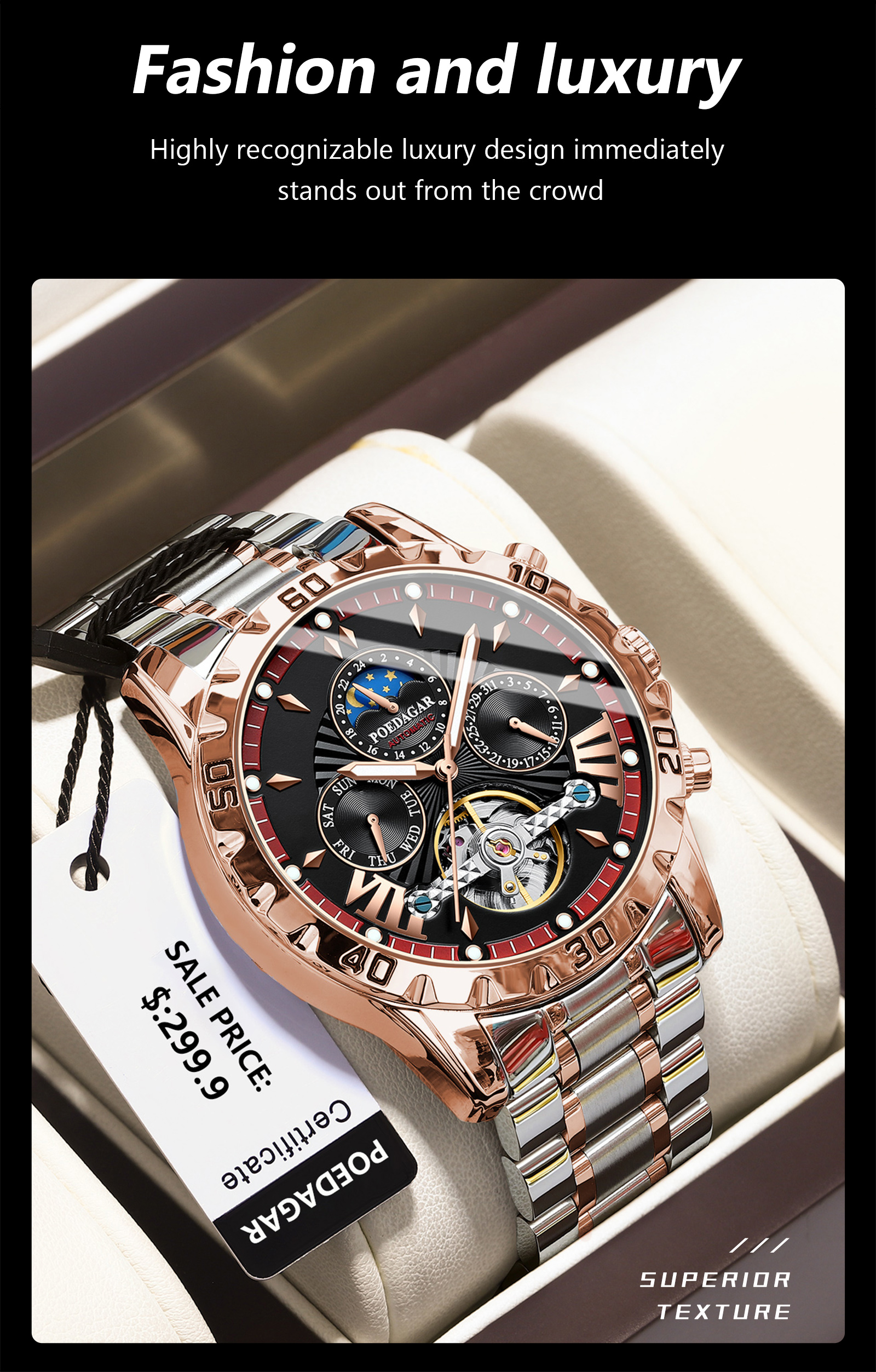 Swiss certification POEDAGAR automatic watch for men water proof ...