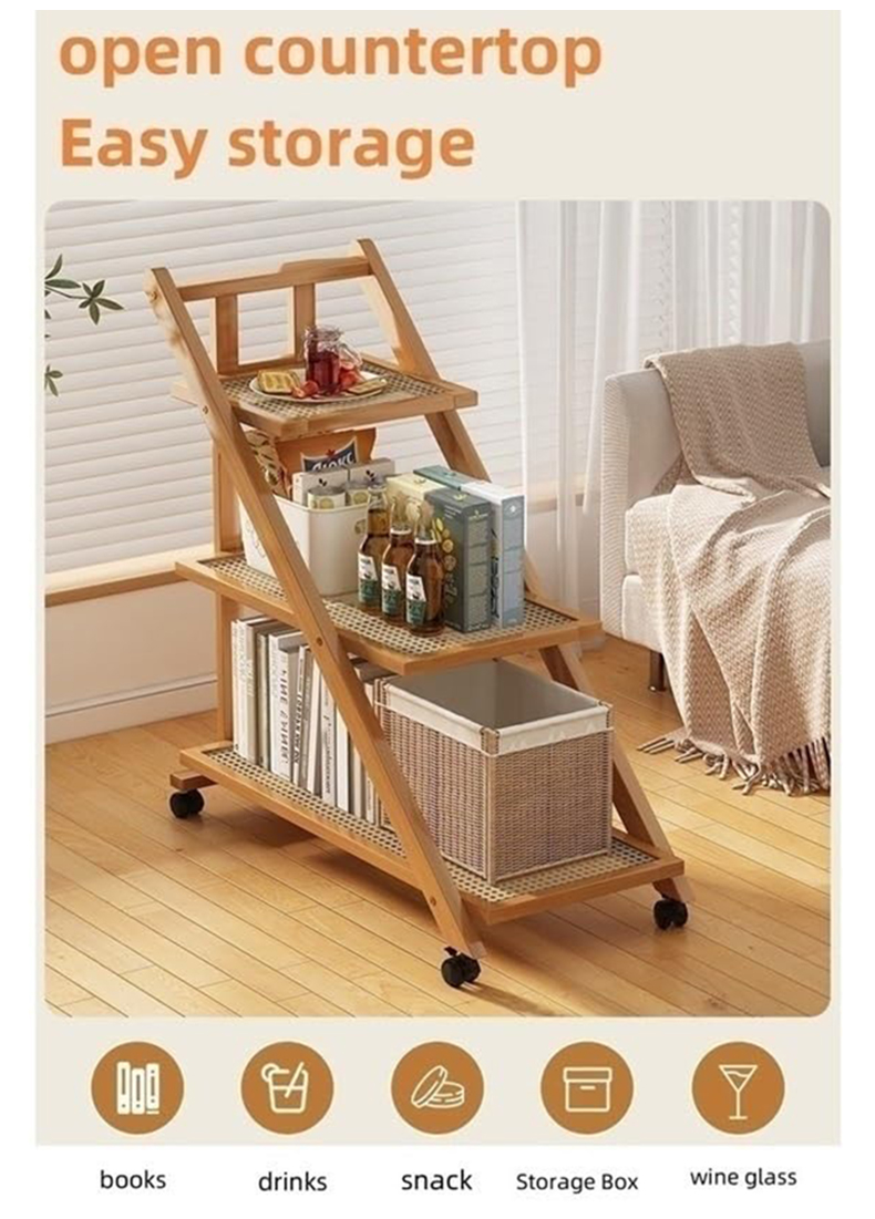 Foldable Wooden Shelf Rack With Wheels Bookshelf Multi-layer Floor ...