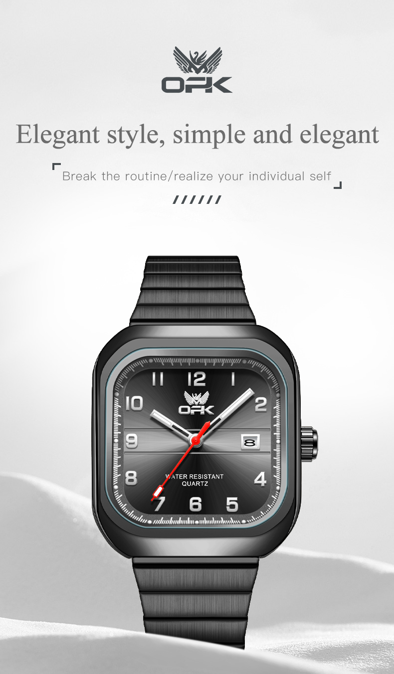 OPK Watch For Men Waterproof Original Square Dial Stainless Steel Strap ...