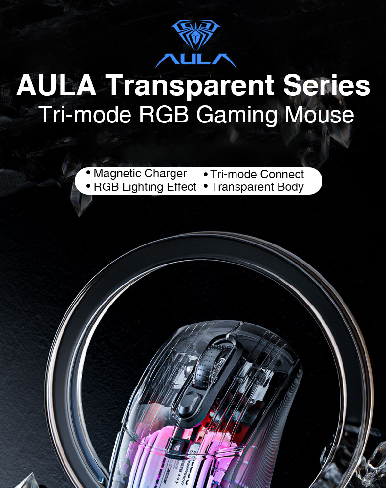 AULA SC630 Transparent Mouse Tri mode Luminous RGB Magnetic Seat ...