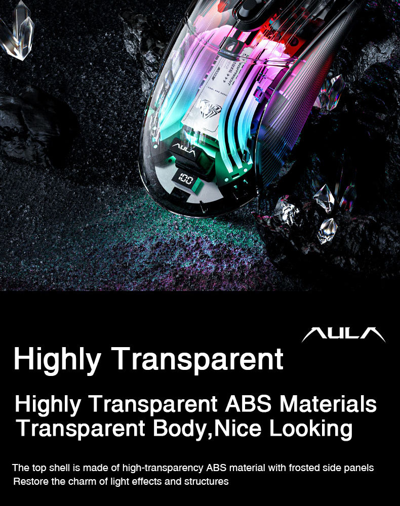 AULA SC630 Transparent Mouse Tri mode Luminous RGB Magnetic Seat ...