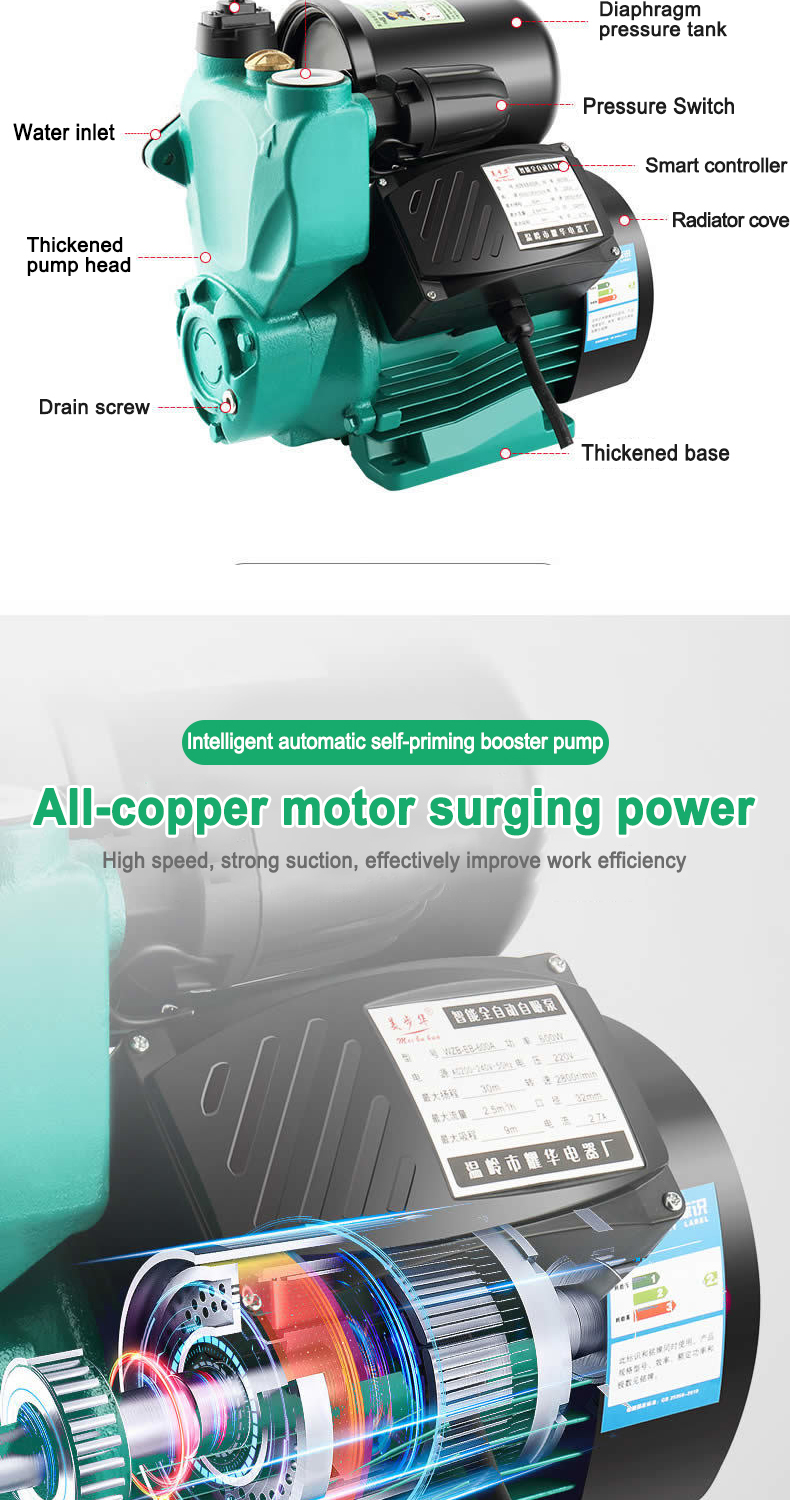 Intelligent Water Pump 220V Automatic Booster Pump Hot and Cold Water Self-priming Pump Jet pump ...