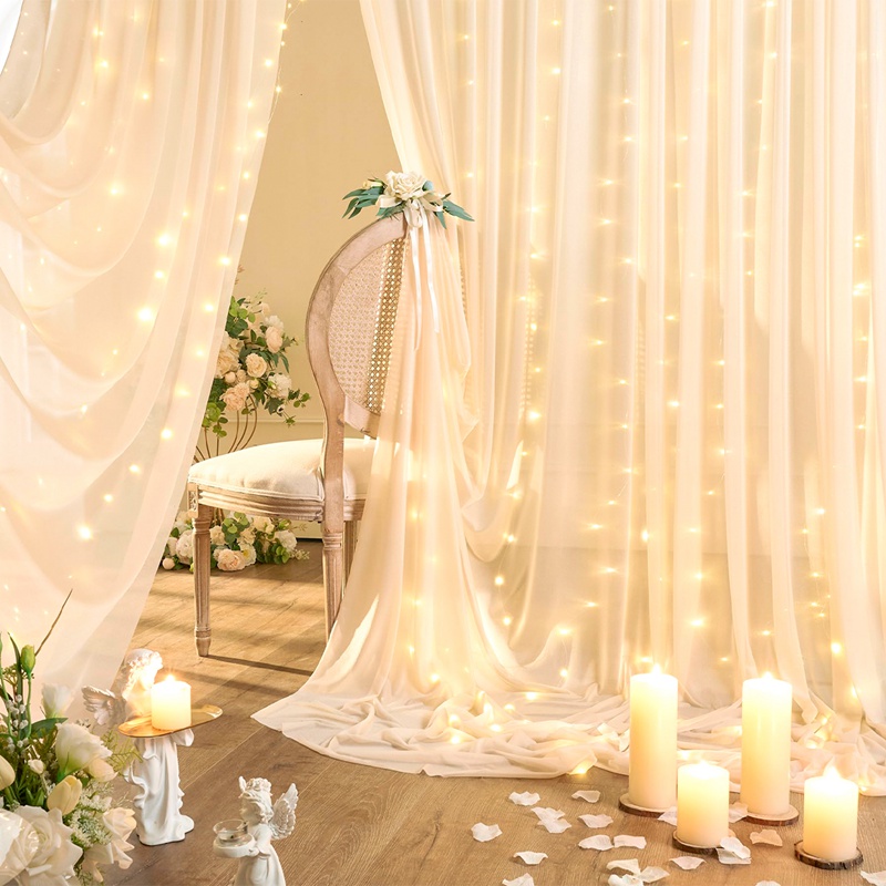 White Champagne Organza Tulle Backdrop with String Light Translucent ...