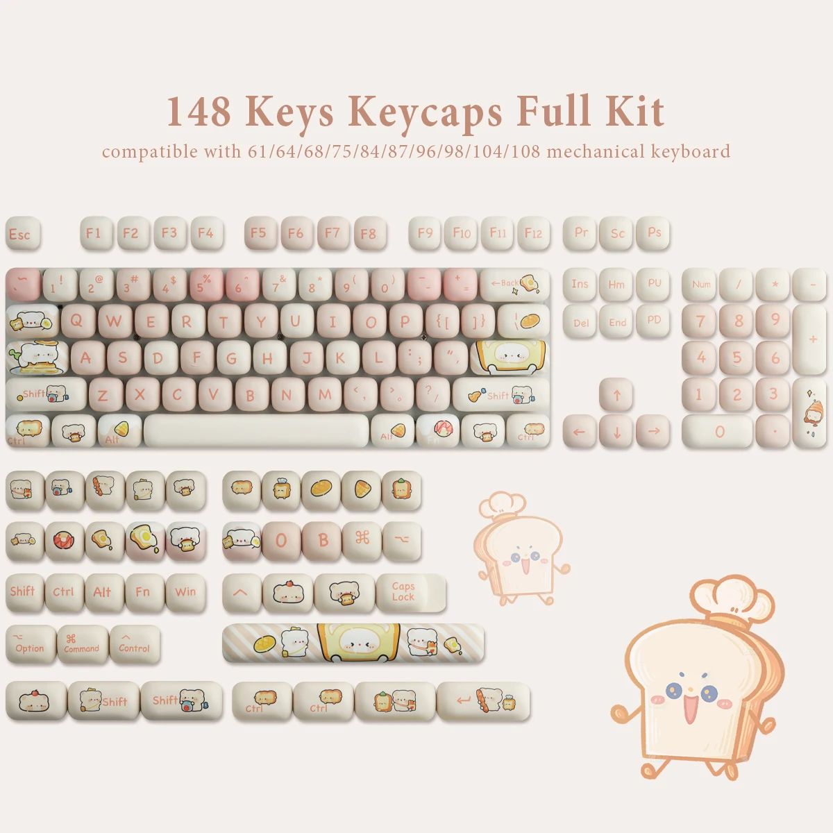 PBT Keycaps Bread Bear Rounded Keycaps Pink and Cute MOG keycap Dye ...