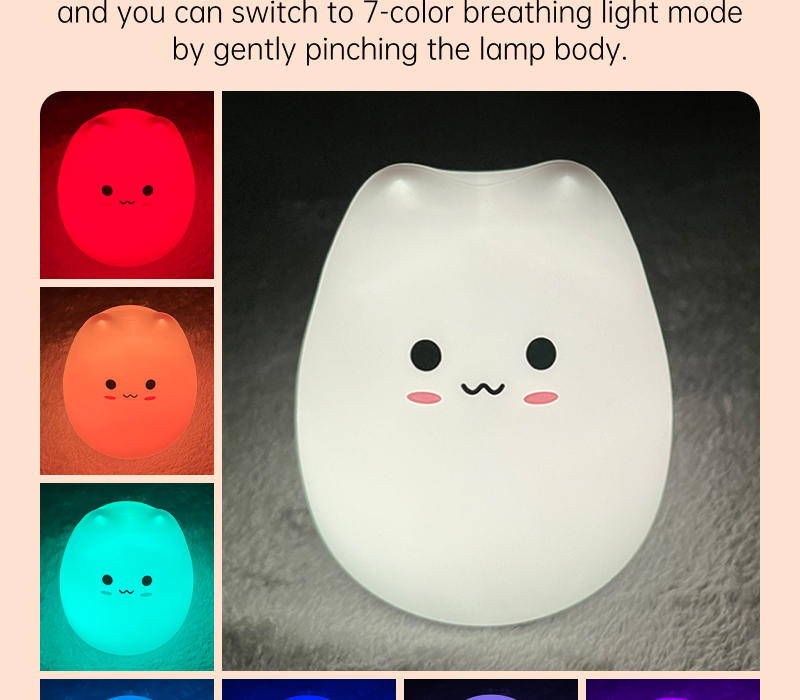 Thunlit Cat Night Light 7-color Cute Soft Silicone Cat Lamp Gift Ideas ...