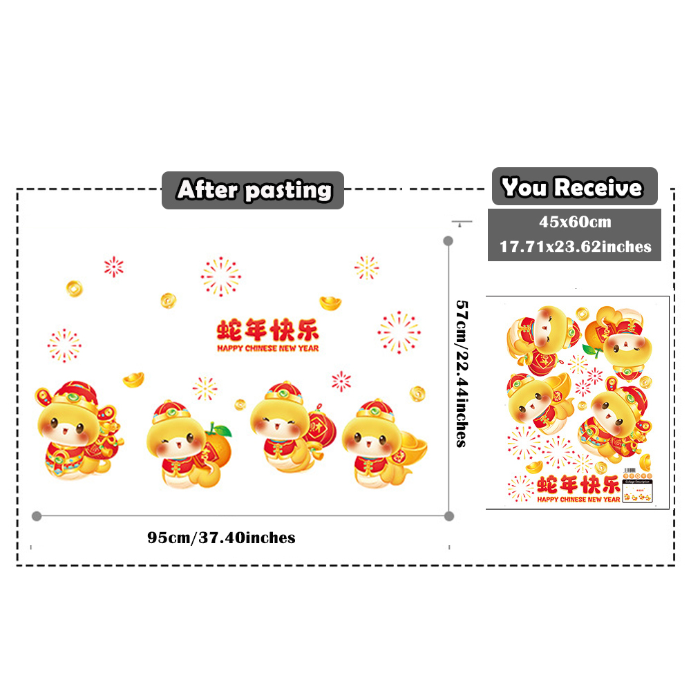 Cute Carton Snake Sticker For Cny Decorations PVC Static Decal Stickers ...