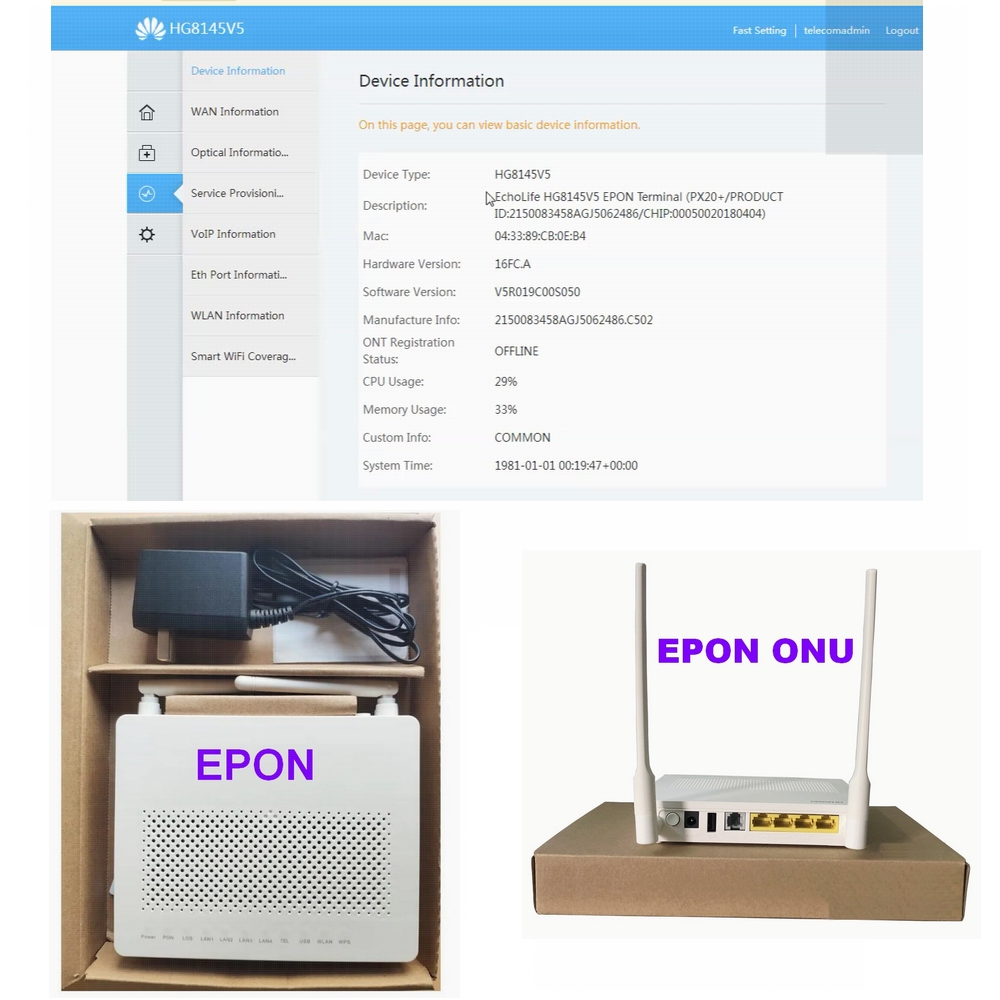 10pcs Brand New HG8145V5 EPON ONU GPON ONU XPON 5V5 Modem Router Blue ...