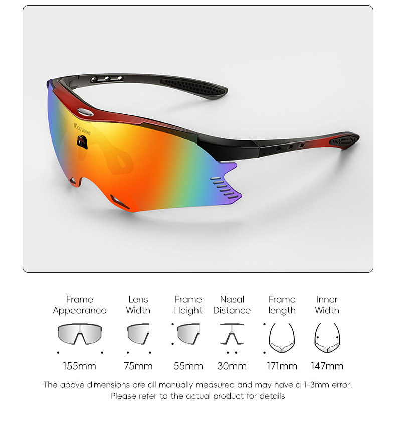 WEST BIKING Photochromic Cycling Glasses Colorful Bike Shades Anti-UV ...