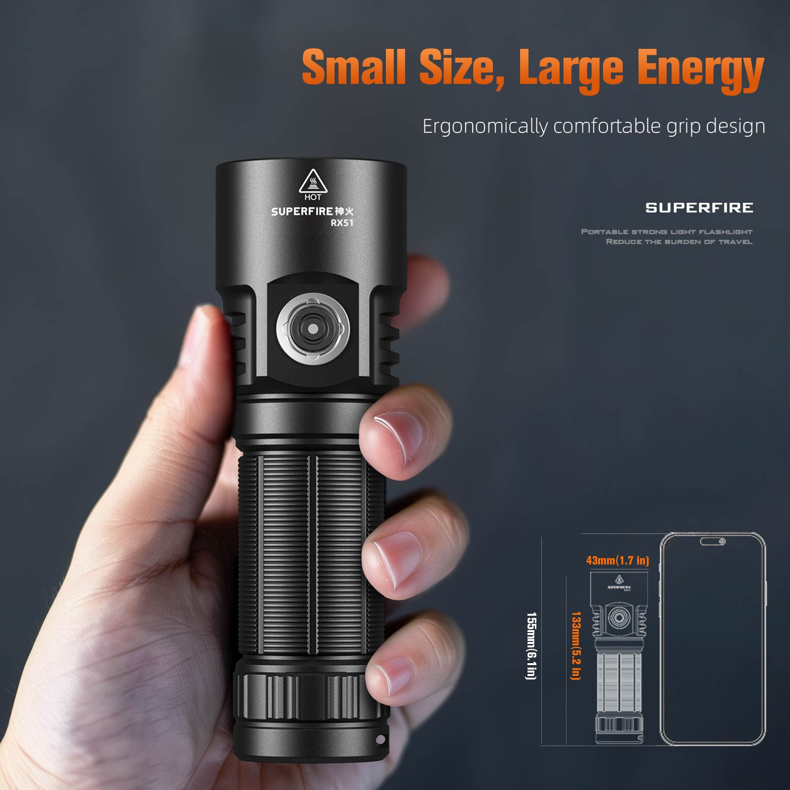 SUPERFIRE L22 60W LED Flashlight Ultra Bright 5000 Lumen Torch Power Bank Function Rechargeable ...