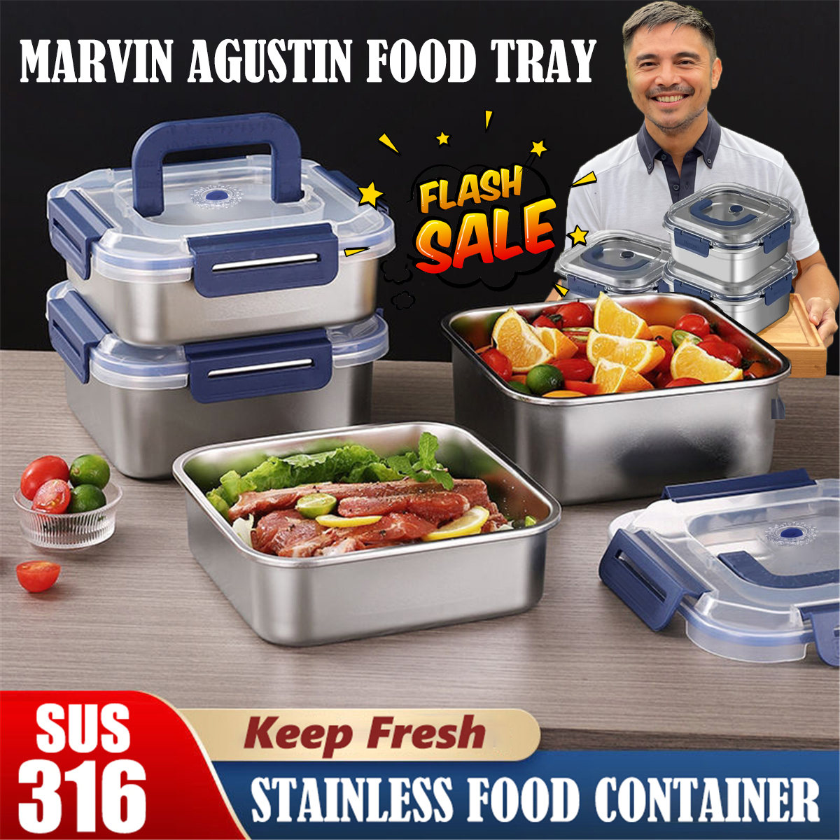Marvin Agustin Food Tray 316 Stainless Steel Box With Lid Crisper Fresh ...