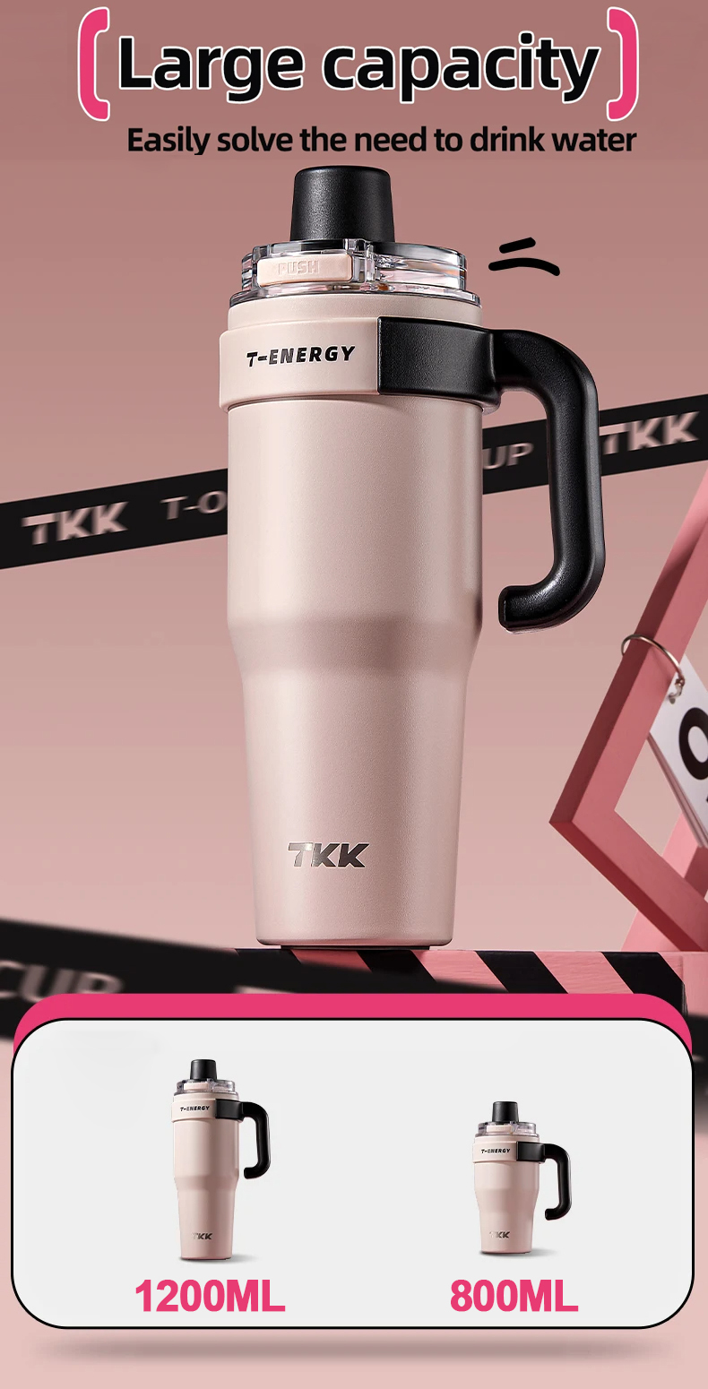 TKK 800ml/1200ml SUS316 Ceramic Coating Vacuum Cup, with Straw and Tea Strainer Vacuum Insulated ...