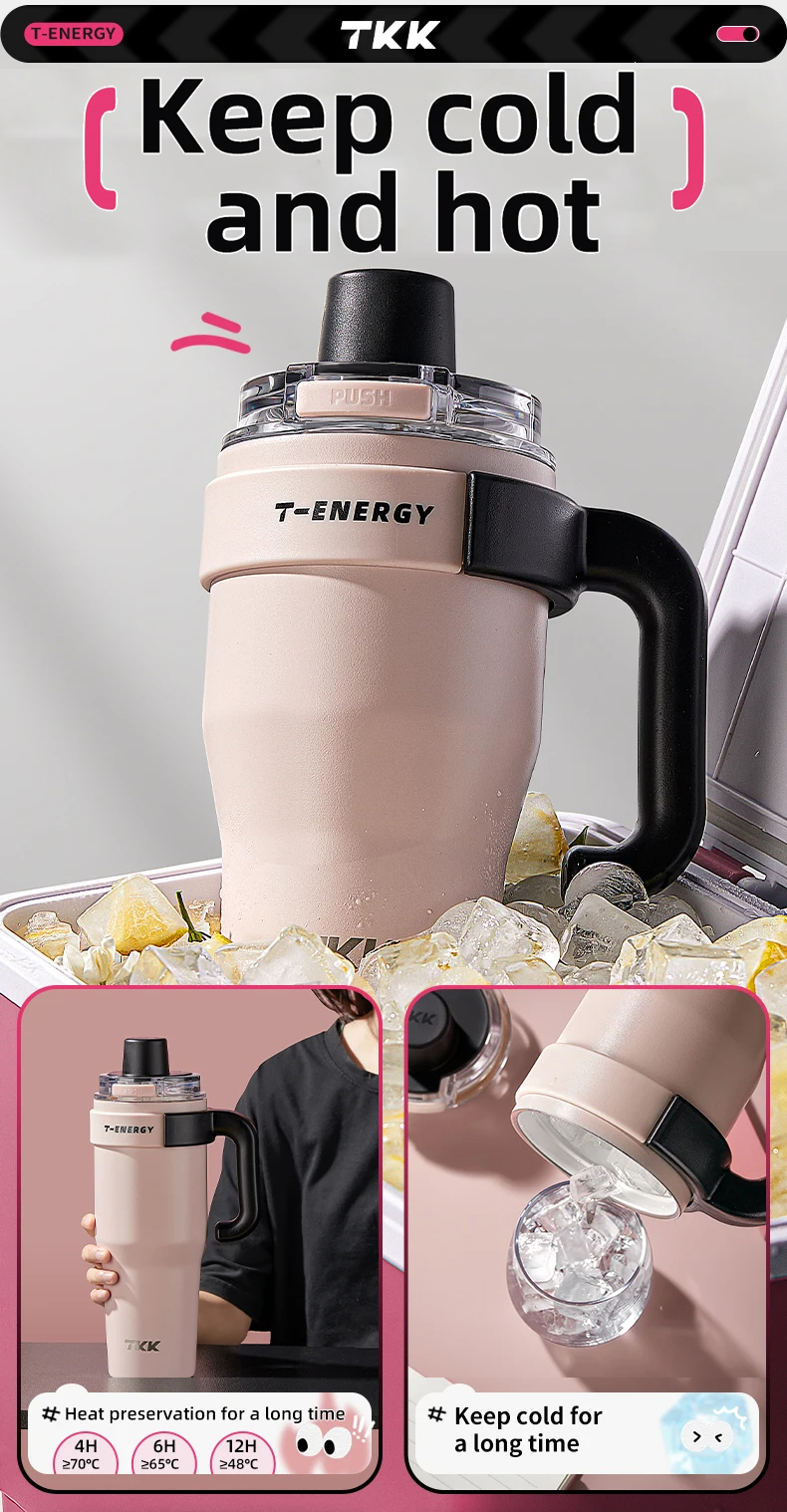 TKK 800ml/1200ml SUS316 Ceramic Coating Vacuum Cup, with Straw and Tea Strainer Vacuum Insulated ...