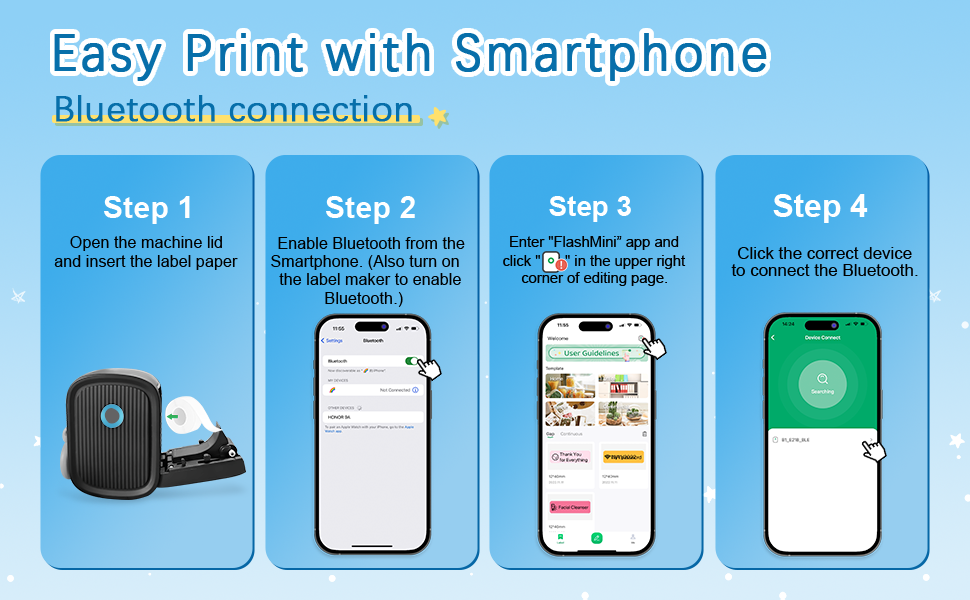 FlashLabel Pocket Label Maker Machine-Free APP and Tape, Bluetooth & Rechargeable Thermal ...