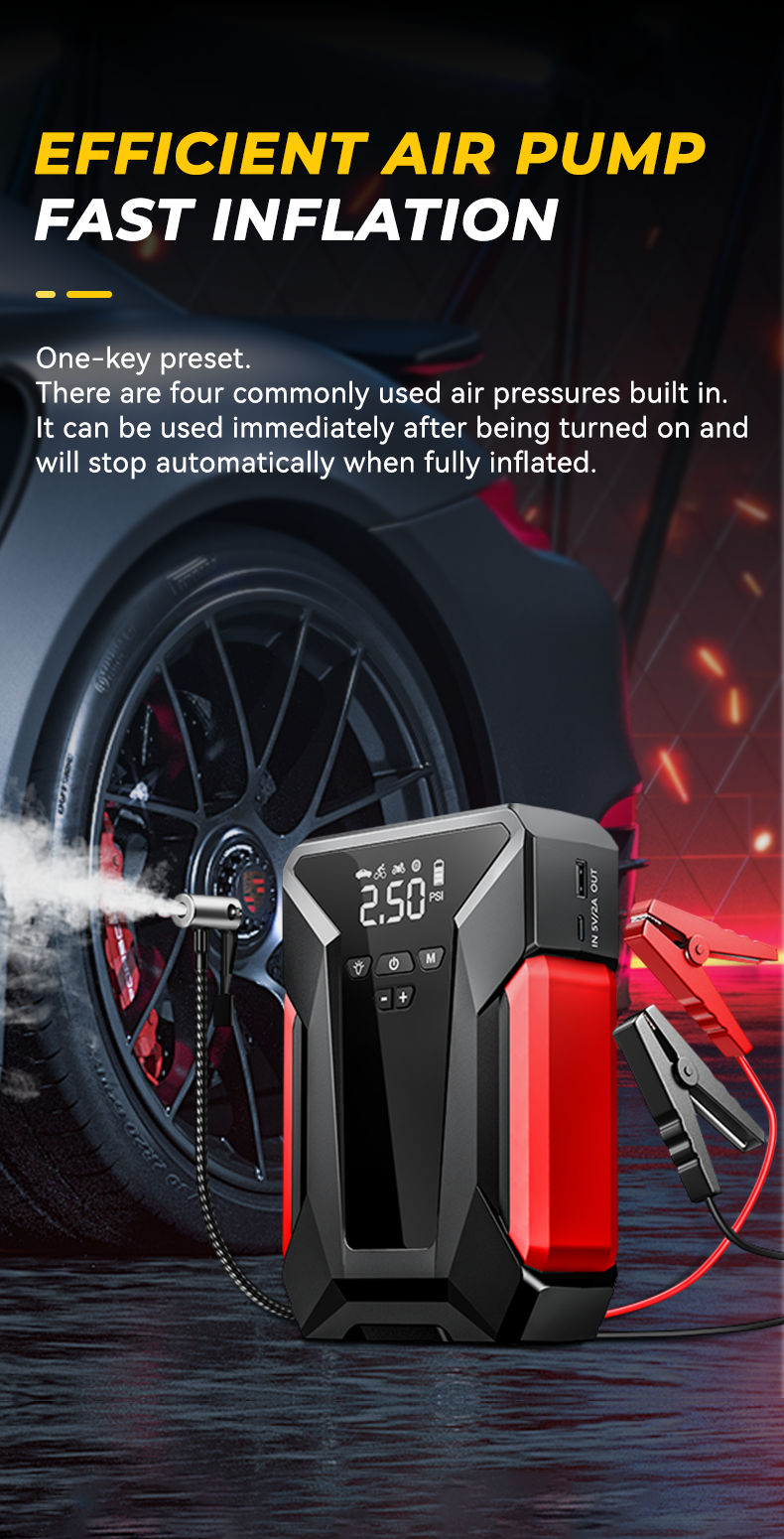 SOARFLY 4 IN 1 Jump Starter Power Bank Portable Pump Tire Inflator ...