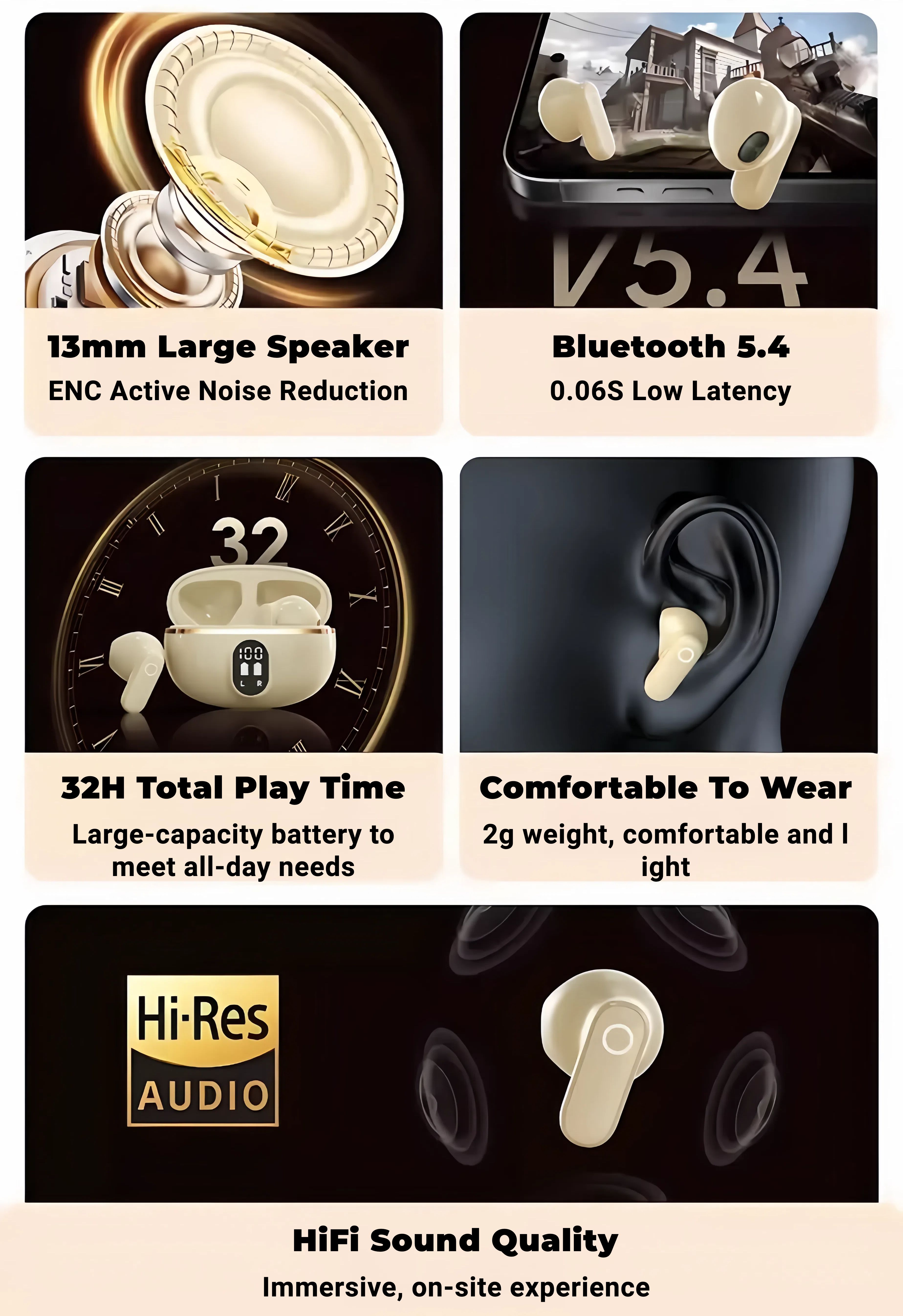 KY5 PRO Earbuds (2 Freebies:1 Cartoon stickers+1 Game sleeve) HiFi Level Stereo Sound, Digital ...