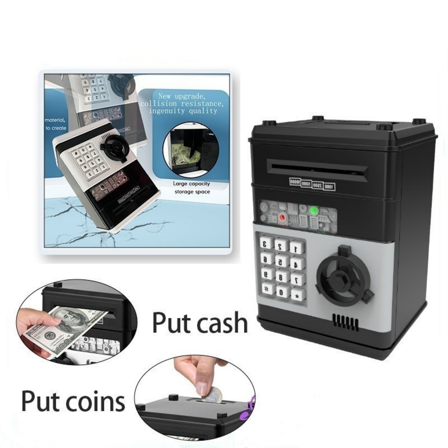Black/Green Children's Mini Piggy Bank Safe - Cartoon Password Money ...