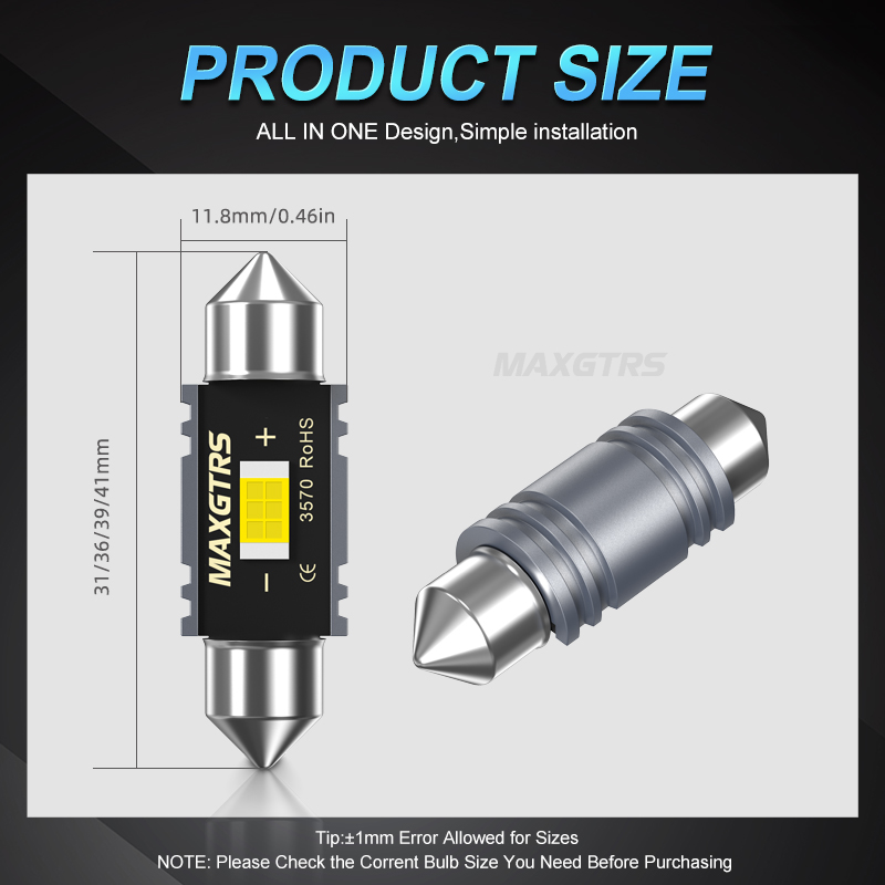 MAXGTRS 2x Festoon C5W C10W 3570 Chip Bulb Canbus 31mm/36mm/39mm/41mm Car LED Lamp Interior Dome ...