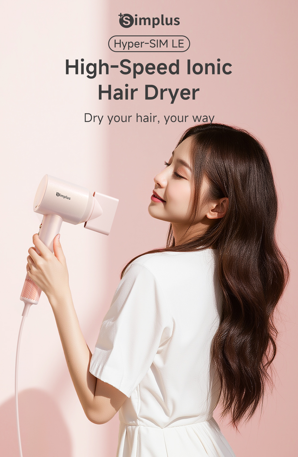 Simplus Hair Dryer High Speed Hair Blower 200 Million Negative Ions ...