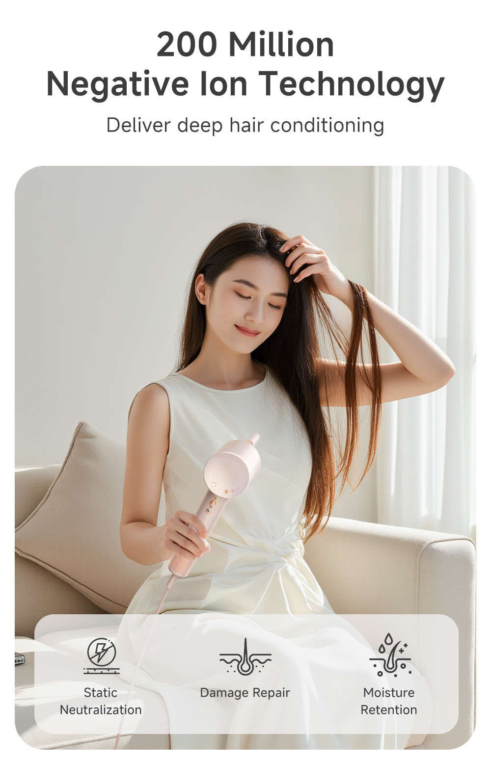 Simplus Hair Dryer High Speed Hair Blower 200 Million Negative Ions ...