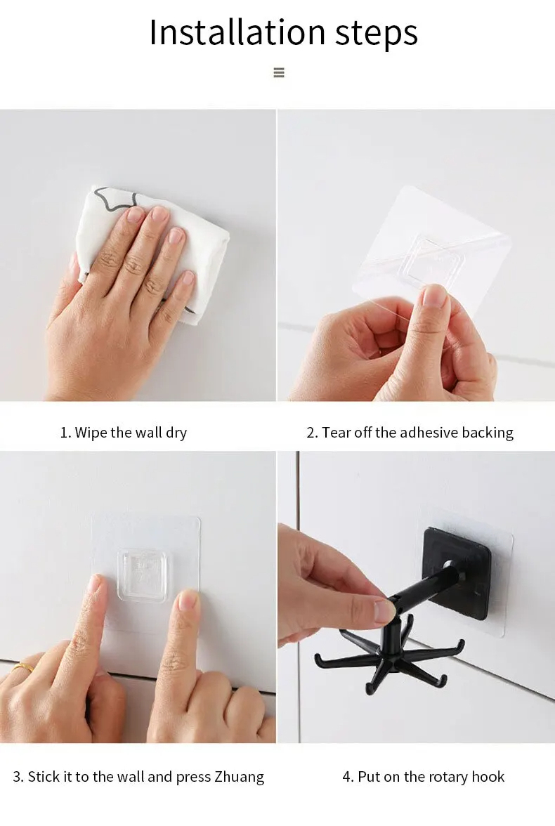 ONE pc Kitchen Rotating Punch-free Wall-mounted Shelf 6 Rotating Hooks ...