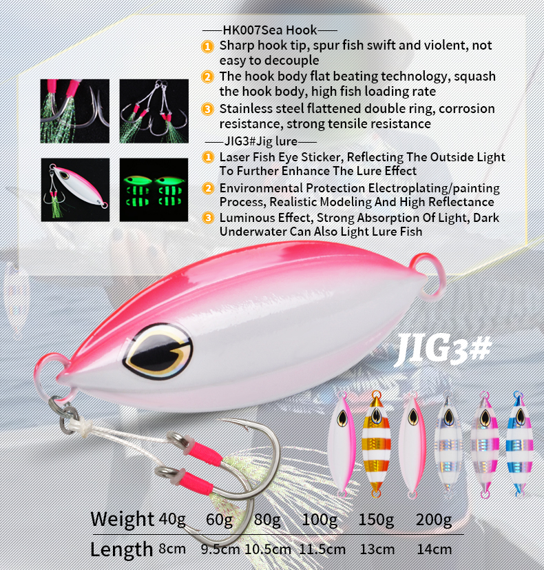 TEASER【J3】40g 60g 80g 100g 150g 200g Slow Metal Jigging Lure Saltwater Fishing Lure Casting Jigs ...