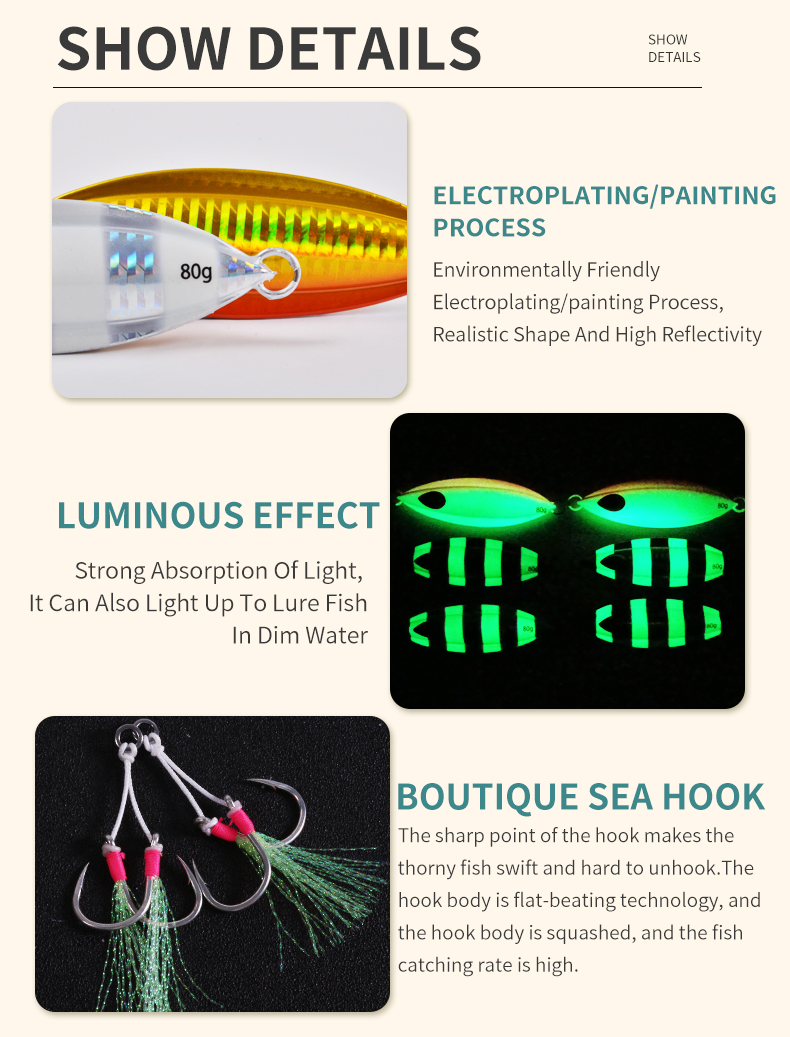 TEASER【J3】40g 60g 80g 100g 150g 200g Slow Metal Jigging Lure Saltwater Fishing Lure Casting Jigs ...