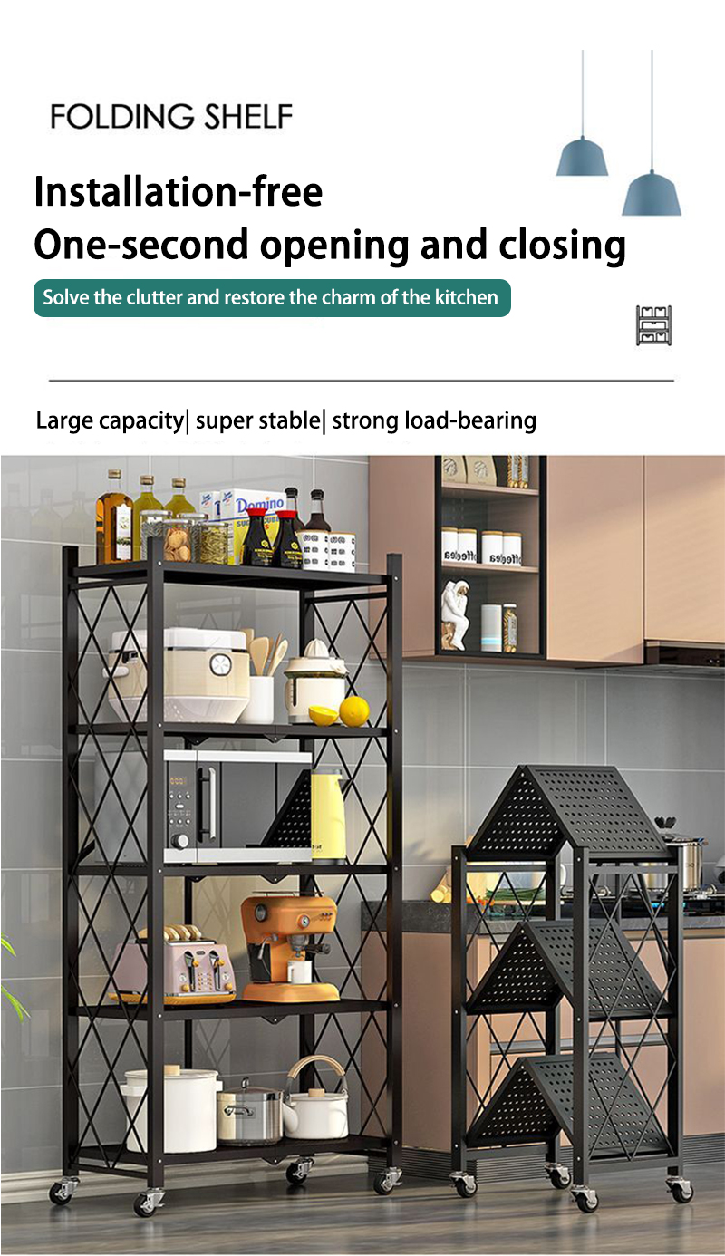[Foldable] 5-layer kitchen metal rack high load bearing storage rack ...