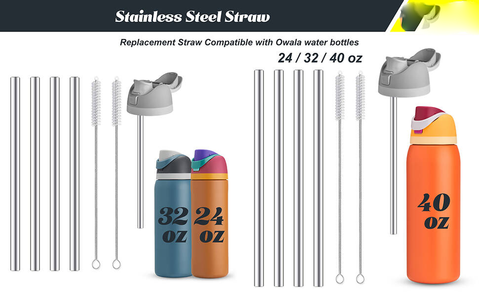 Metal Straw for Owala Freesip24&32oz&40oz - Stainless Steel Straws for Owala Straw Replacement ...