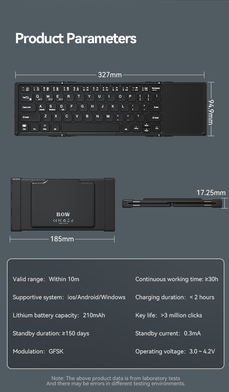 BOW Compact Portable HB318 Wireless Folding Keyboard Bluetooth ...