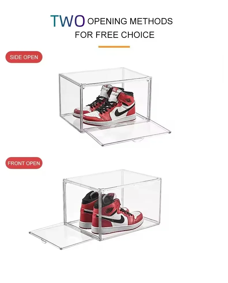 【Side & Front Open】Acrylic Shoe Box Clear Shoe Box Magnetic Stackable ...