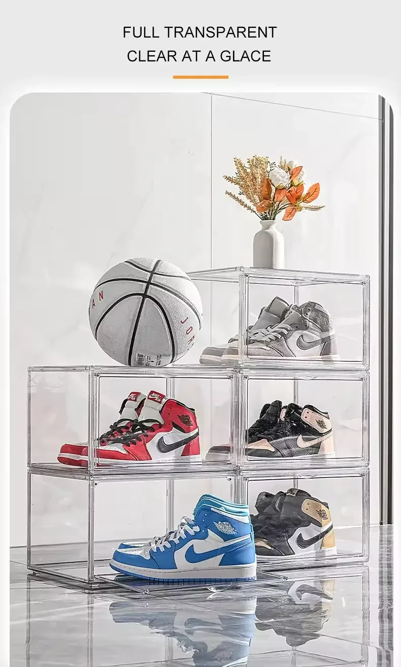 【Side & Front Open】Acrylic Shoe Box Clear Shoe Box Magnetic Stackable Transparent Shoe Box ...