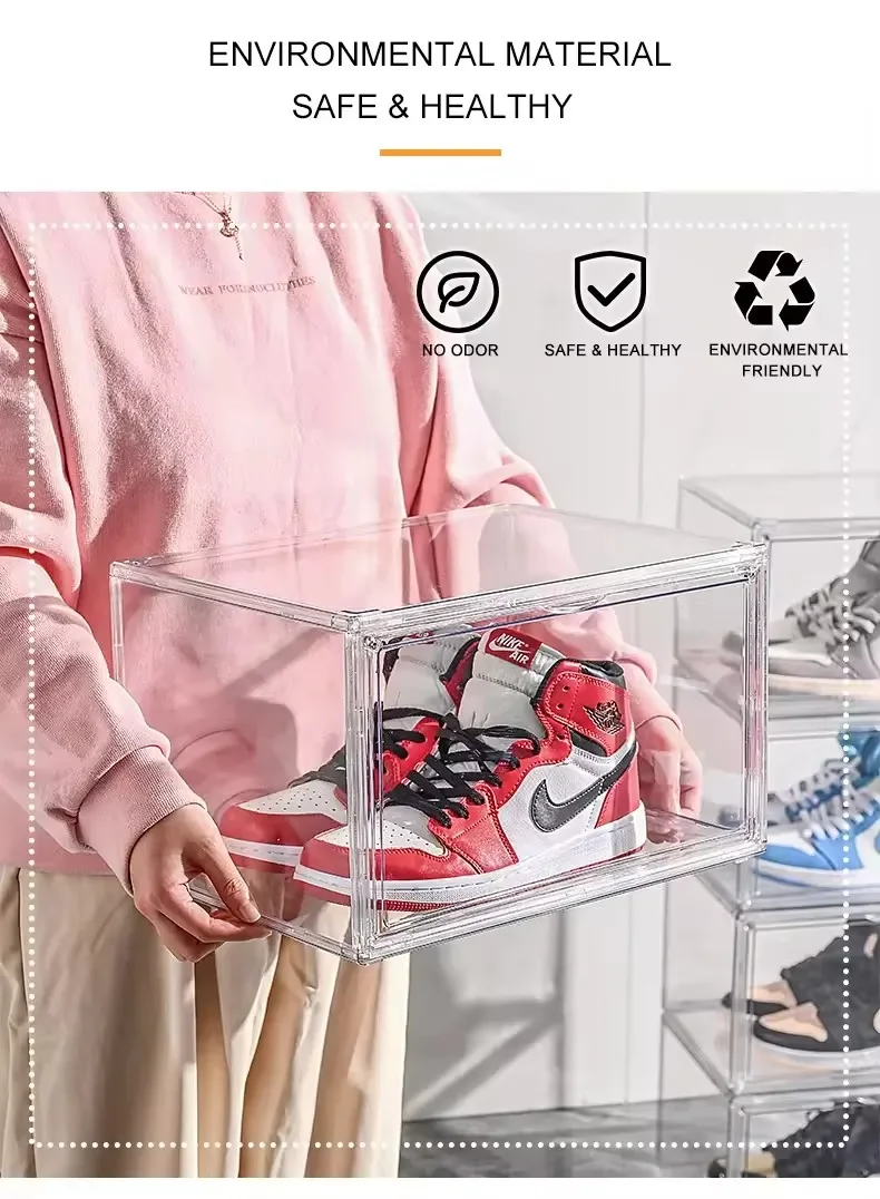 【Side & Front Open】Acrylic Shoe Box Clear Shoe Box Magnetic Stackable ...