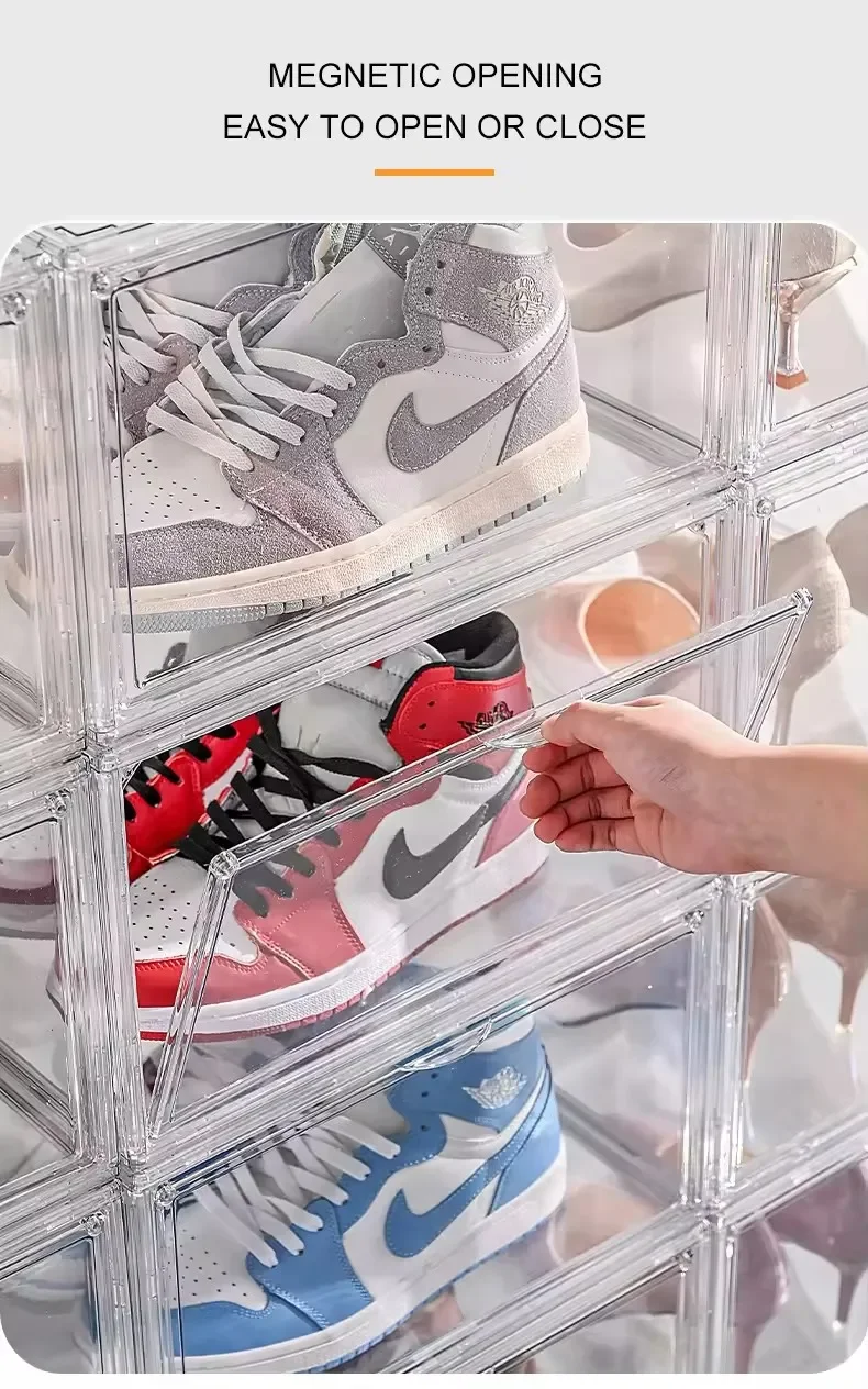 【Side & Front Open】Acrylic Shoe Box Clear Shoe Box Magnetic Stackable ...