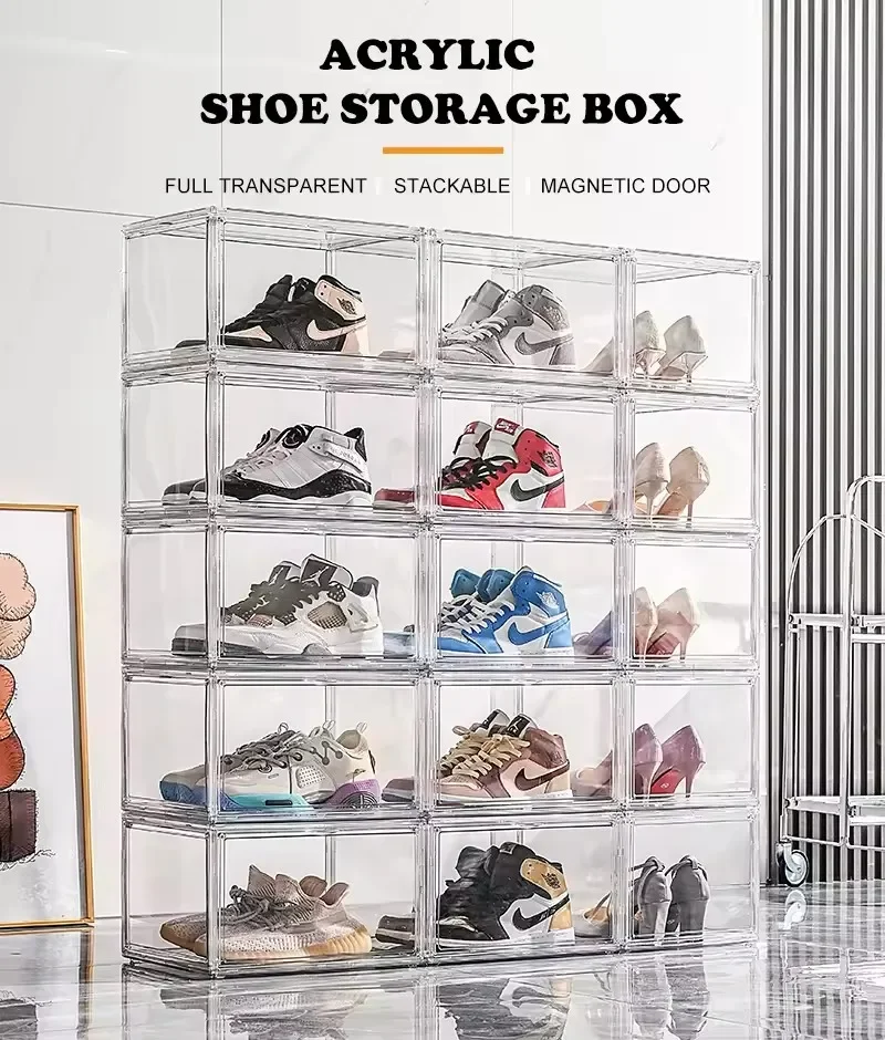 【Side & Front Open】Acrylic Shoe Box Clear Shoe Box Magnetic Stackable ...