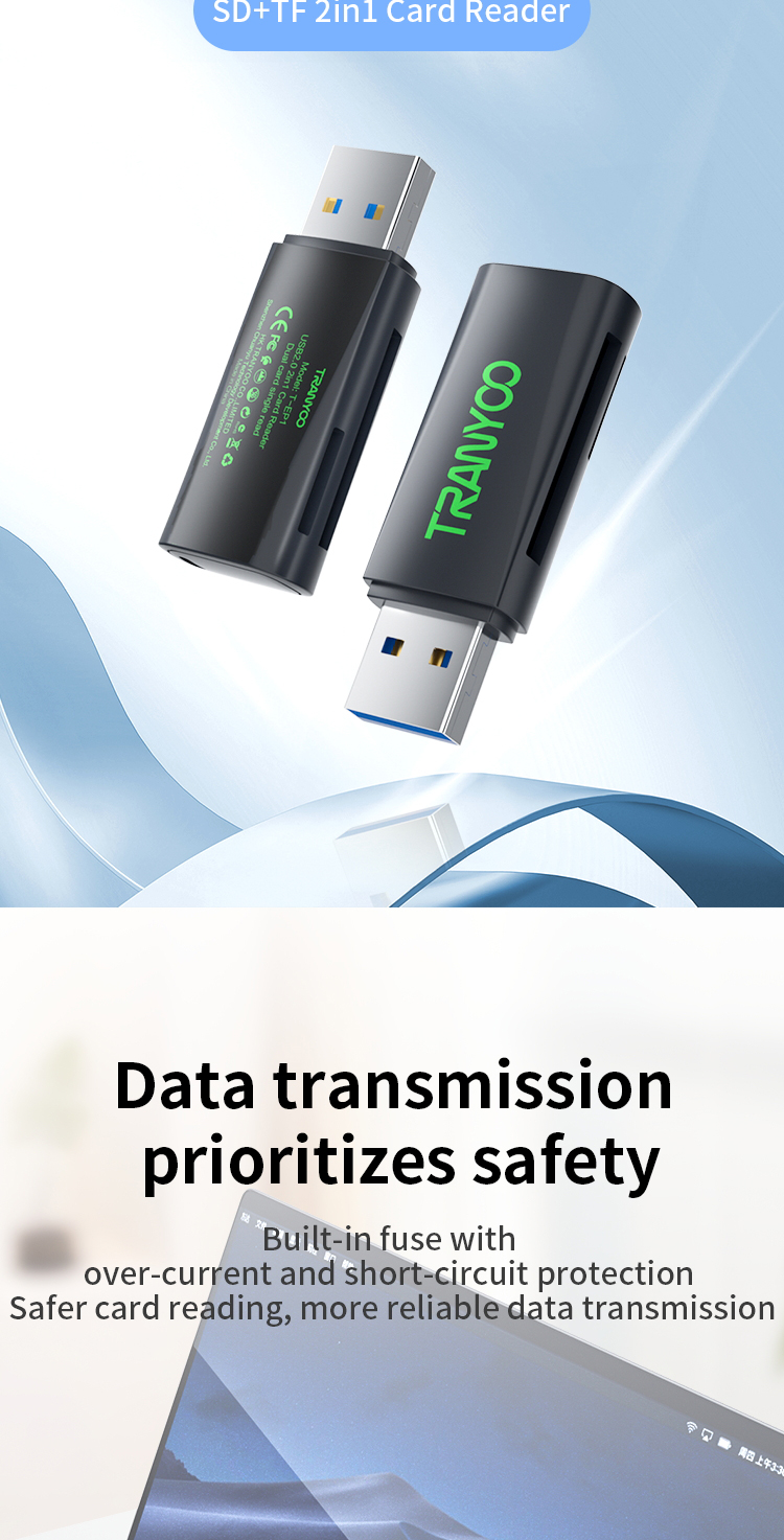 TRANYOO 2 in 1 USB 2.0 Card Reader usb adapter High Speed Cardreader ...
