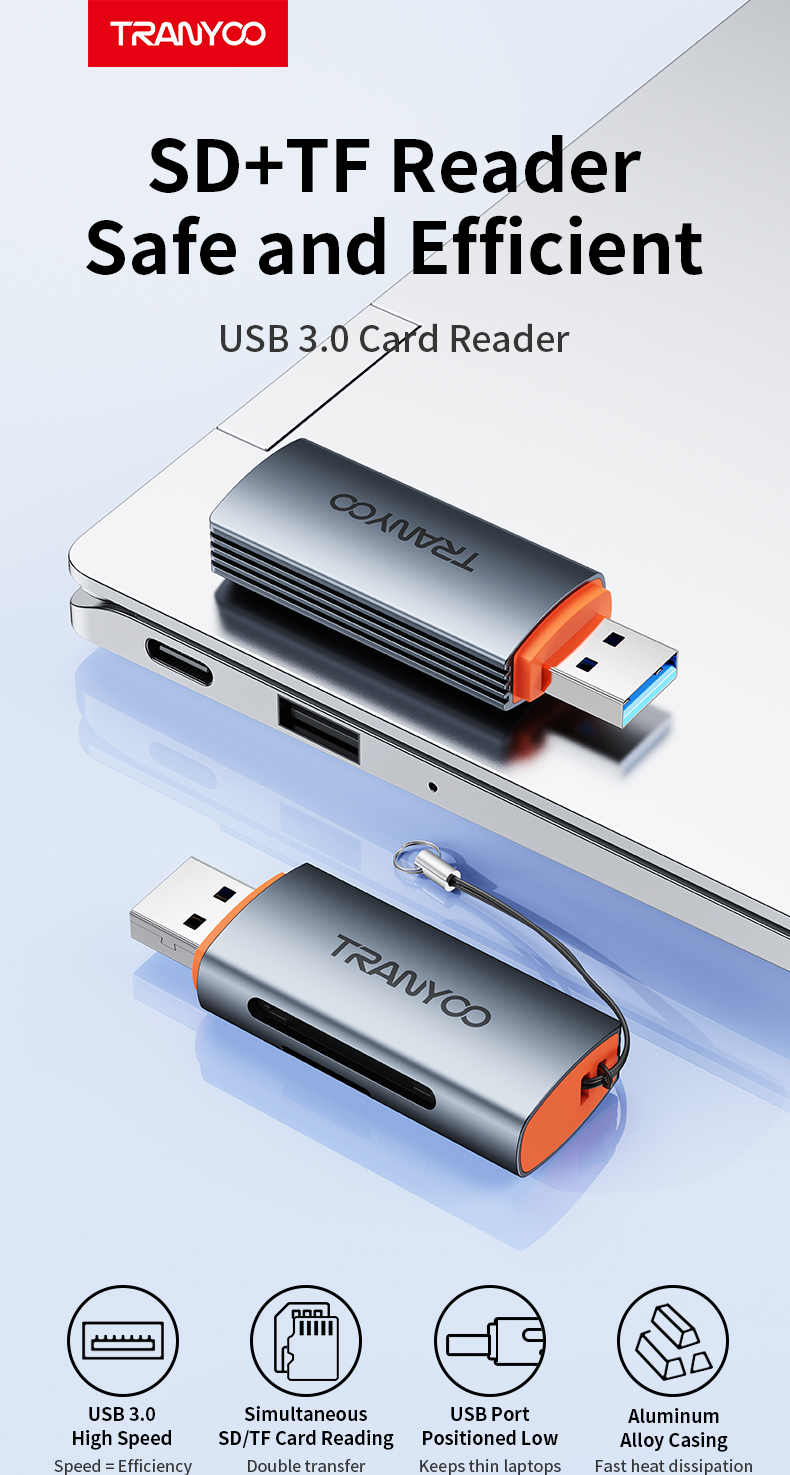 Tranyoo EP2 2 in 1 USB Card Reader 3.0 TF+SD Micro Dual Card Reader USB Converter for Computer ...