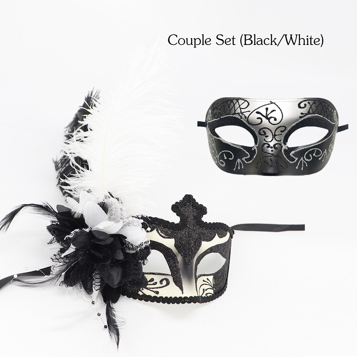 Couple Set Masquerade Party Mask Carnival Halloween Easter Feather ...