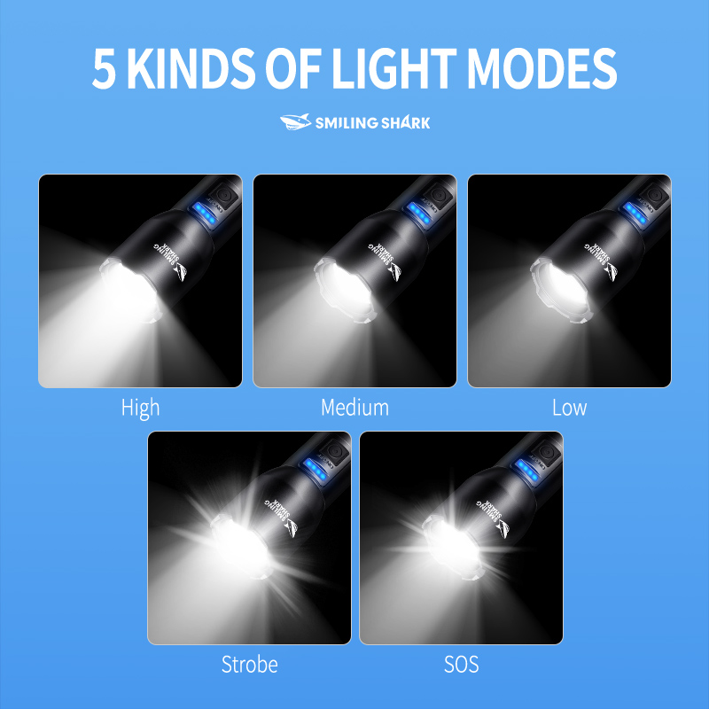Smiling Shark Flashlight Rechargeable Waterproof Led M77 84000LM Super ...